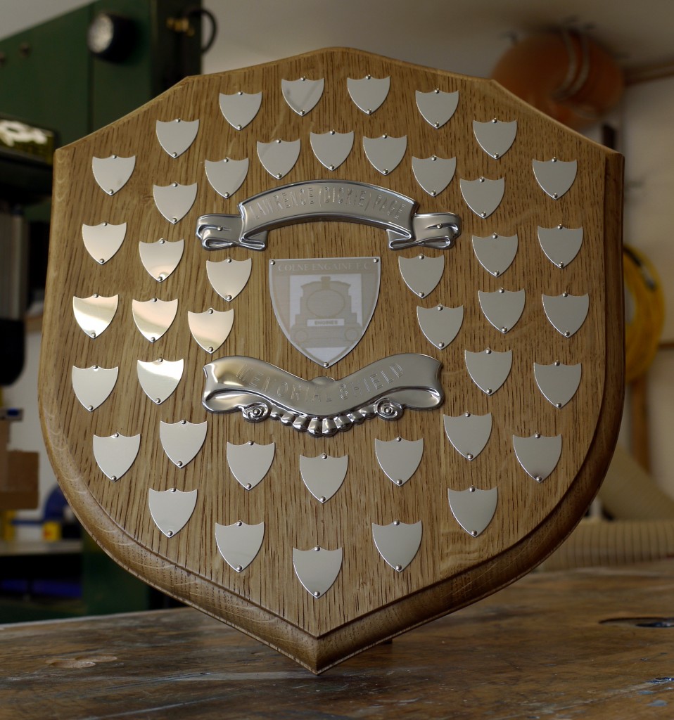 Hand Made Solid Oak Memorial Shield surmounted with Silver Shields for ...